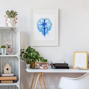 Science Abstract Printable Wall Art Blue Watercolor Human Brain Digital ...