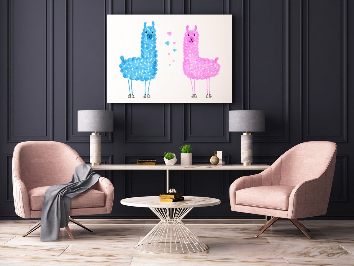 Cute Llama Couple Printable Wall Art Lama Nursery Poster Gift - Etsy