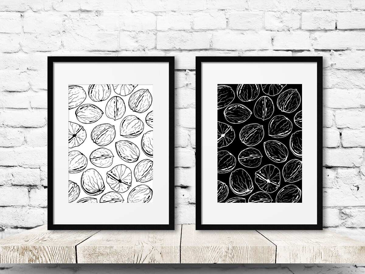 Black and White Walnuts Printable Wall Art. Set of Two Graphic Art ...
