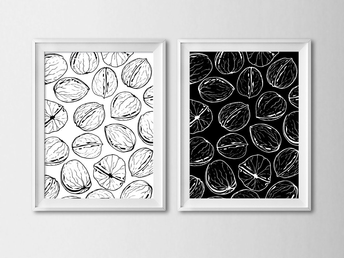 Black and White Walnuts Printable Wall Art. Set of Two Graphic Art ...