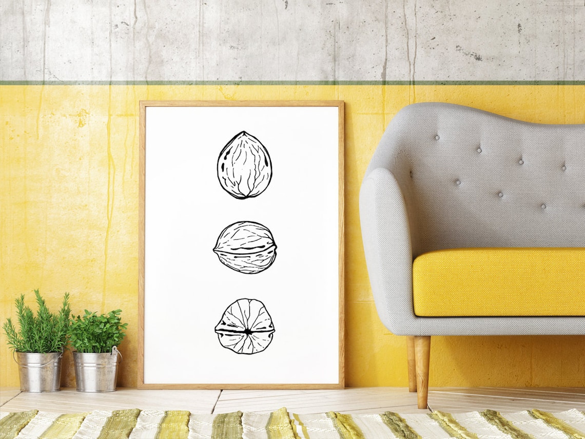 Drawn Walnuts Printable Wall Art Black and White Minimalist Graphic ...
