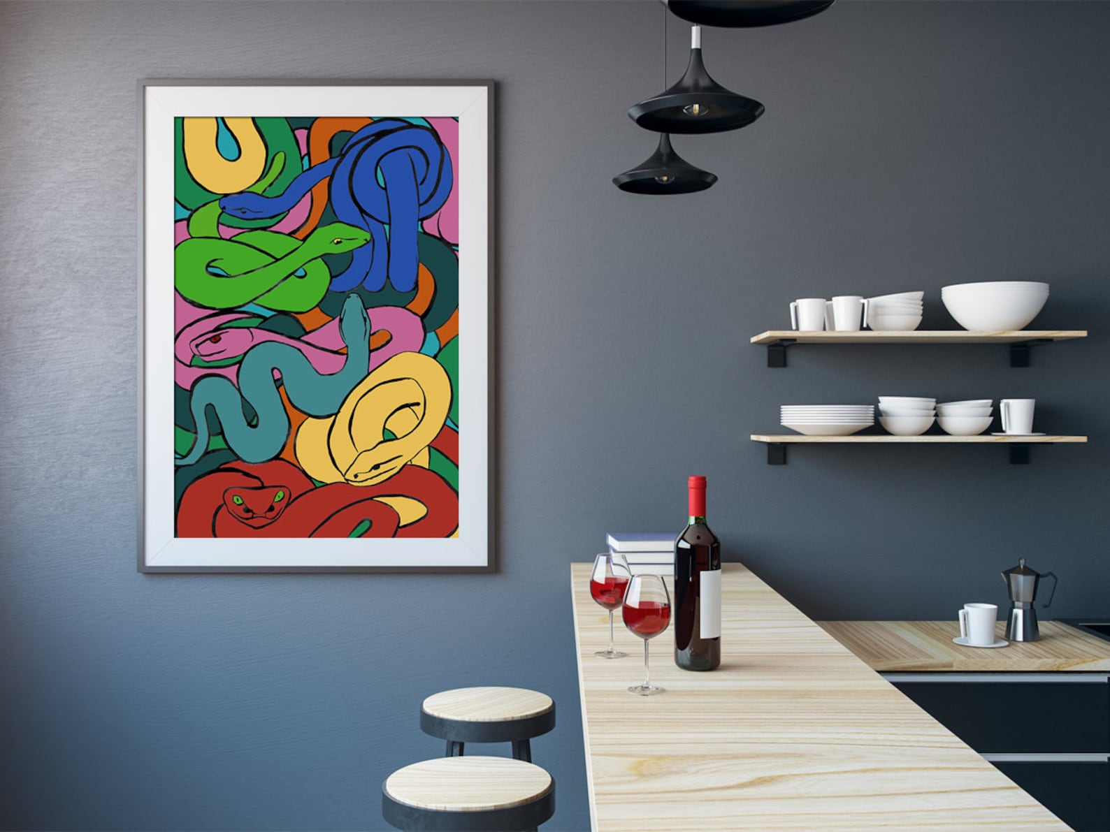 Cartoon Snake Printable Wall Art Color Graphic Drawn Snakes Print ...