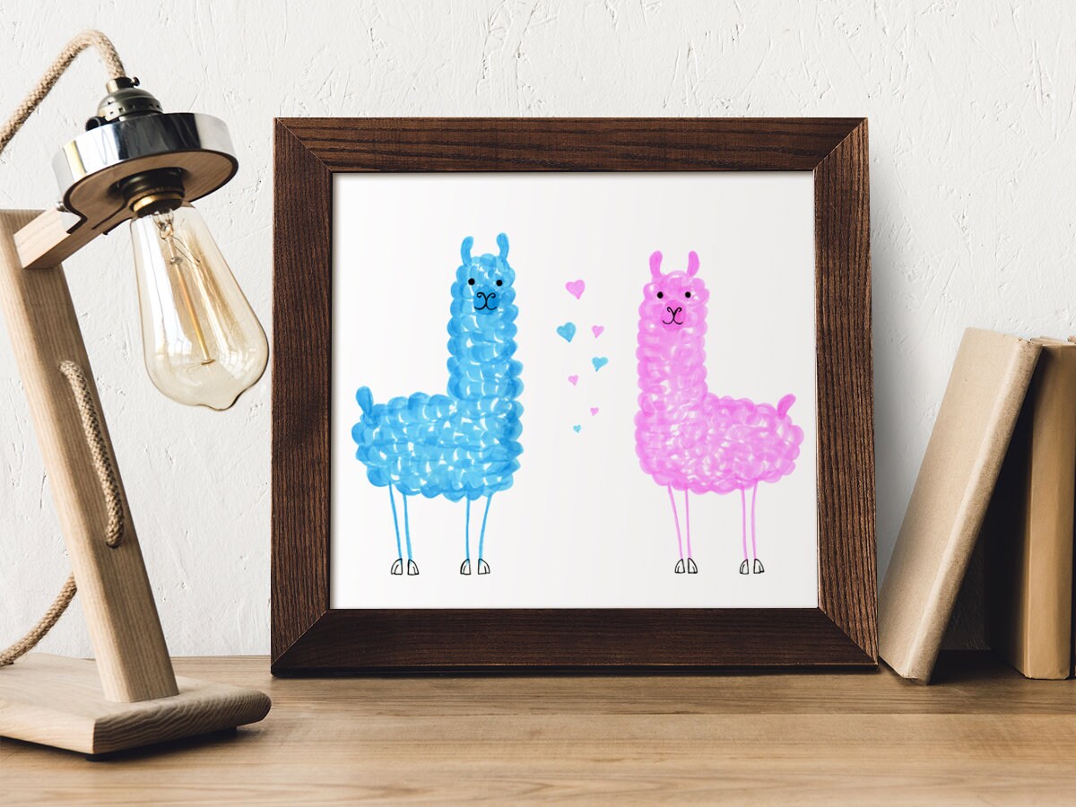 Cute Llama Couple Printable Wall Art Lama Nursery Poster Gift - Etsy