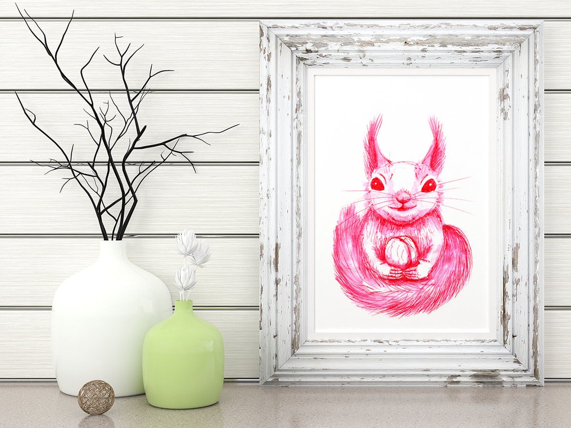 Squirrel Nursery Printable Wall Art Cute Baby Squirrel Poster | Etsy