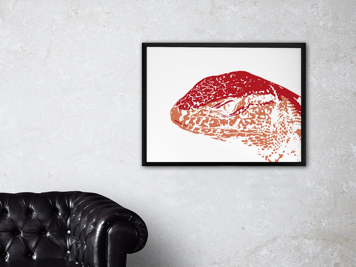 Red Lizard Abstract Printable Wall Art Animal Graphic Print Reptile ...