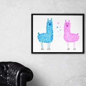 Cute Llama Couple Printable Wall Art Lama Nursery Poster Gift for ...
