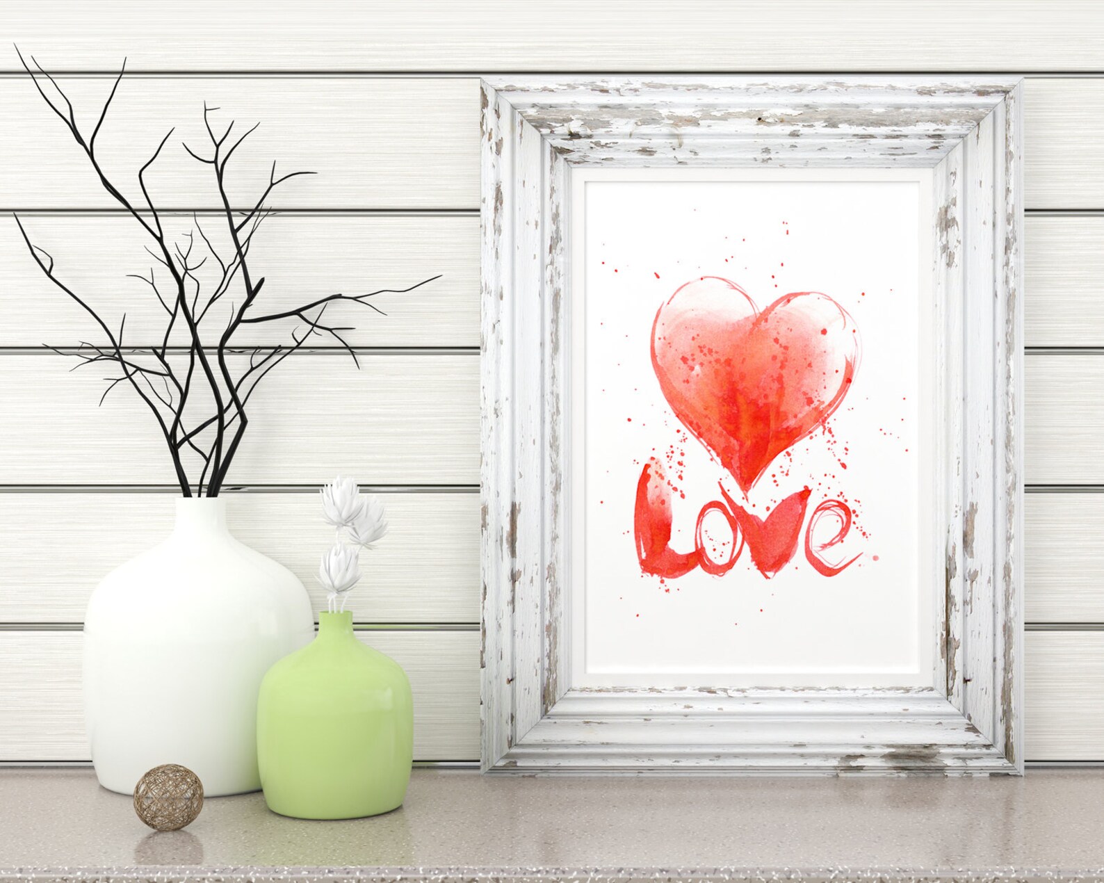 Red Heart Printable Wall Art Love Print Watercolor Art Cute - Etsy