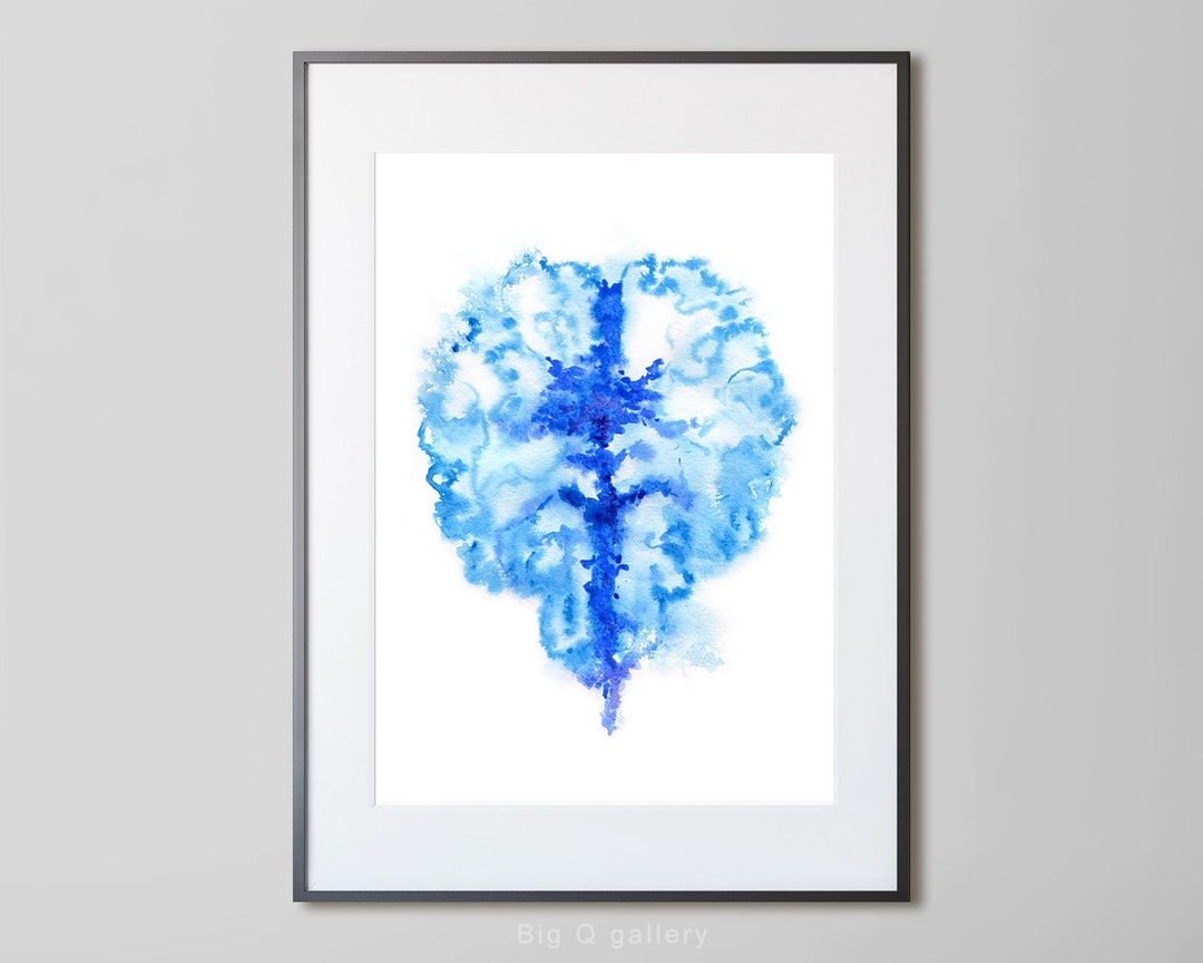 Science Abstract Printable Wall Art Blue Watercolor Human Brain Digital ...
