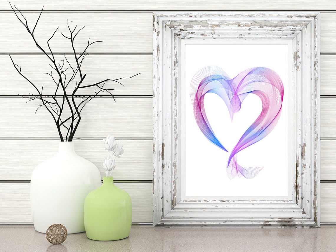 Love Heart Print. Abstract Love Poster. Blue Pink Heart. Wave - Etsy