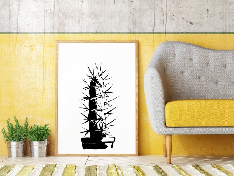 Cactus Printable Wall Art Black and White Print Graphic Art Poster ...