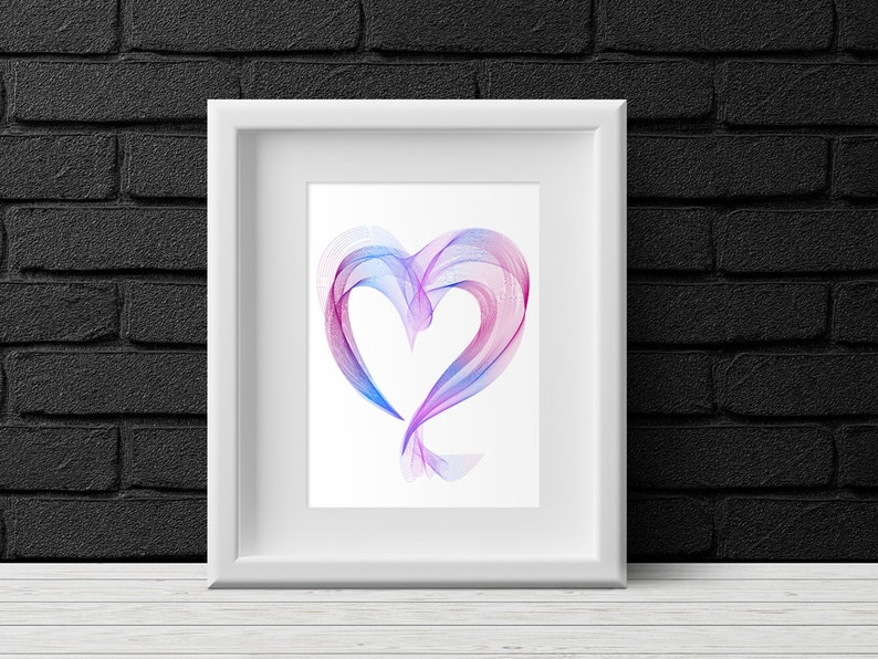 Love Heart Print. Abstract Love Poster. Blue Pink Heart. Wave - Etsy
