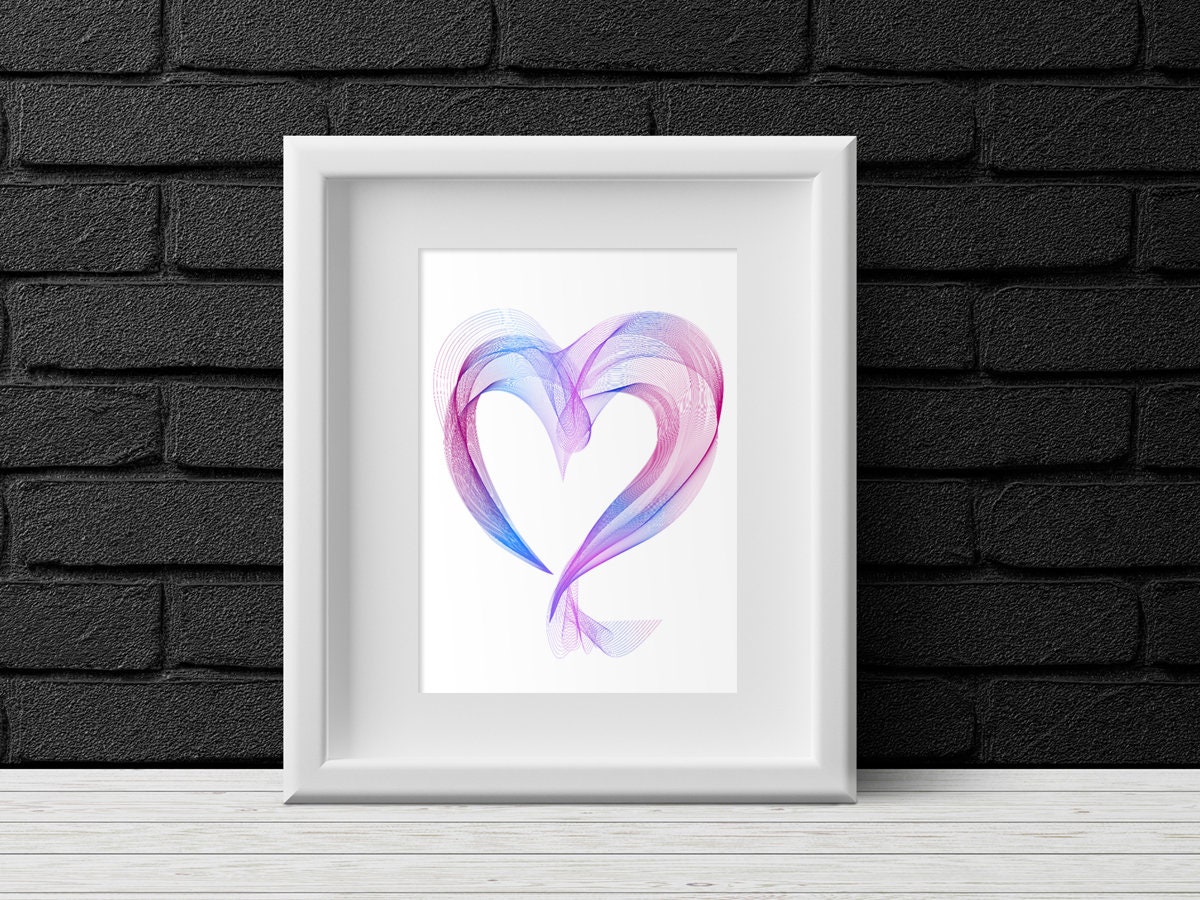Love Heart Print. Abstract Love Poster. Blue Pink Heart. Wave - Etsy