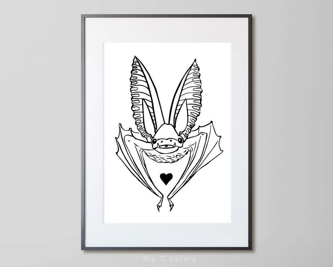 Bat Drawing Black and White Printable Wall Art Minimalist - Etsy