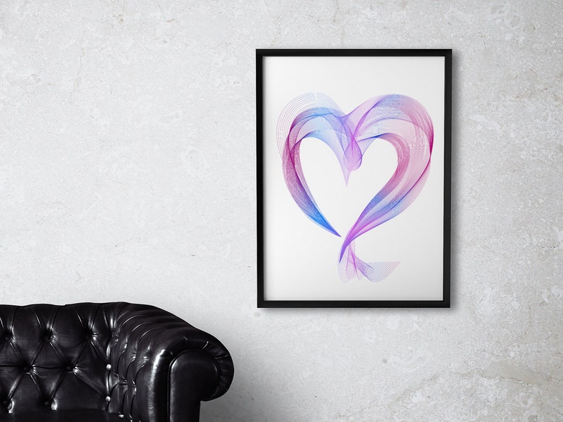 Love Heart Print. Abstract Love Poster. Blue Pink Heart. Wave - Etsy