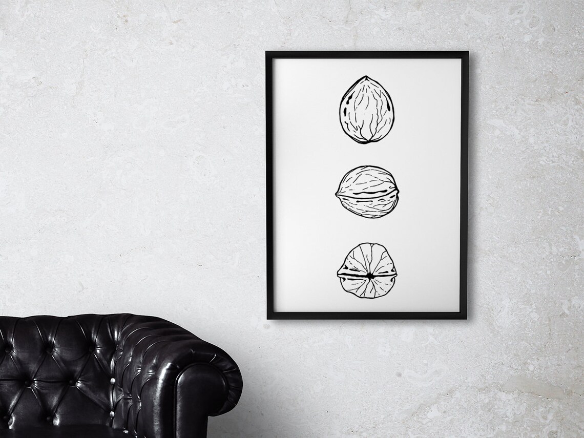 Drawn Walnuts Printable Wall Art Black and White Minimalist Graphic ...