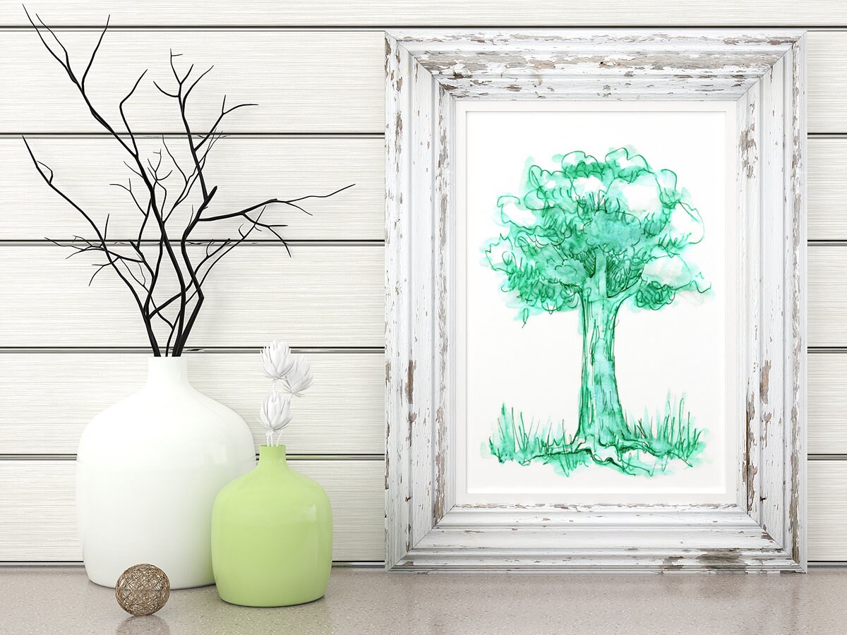 Drawn Tree Printable Wall Art Nature Nursery Print Green Tree - Etsy