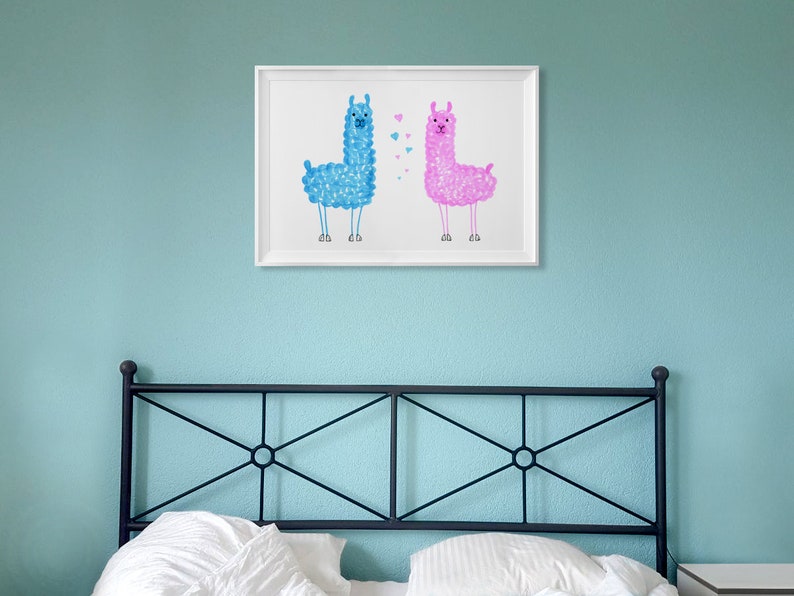 Cute Llama Couple Printable Wall Art Lama Nursery Poster Gift for ...