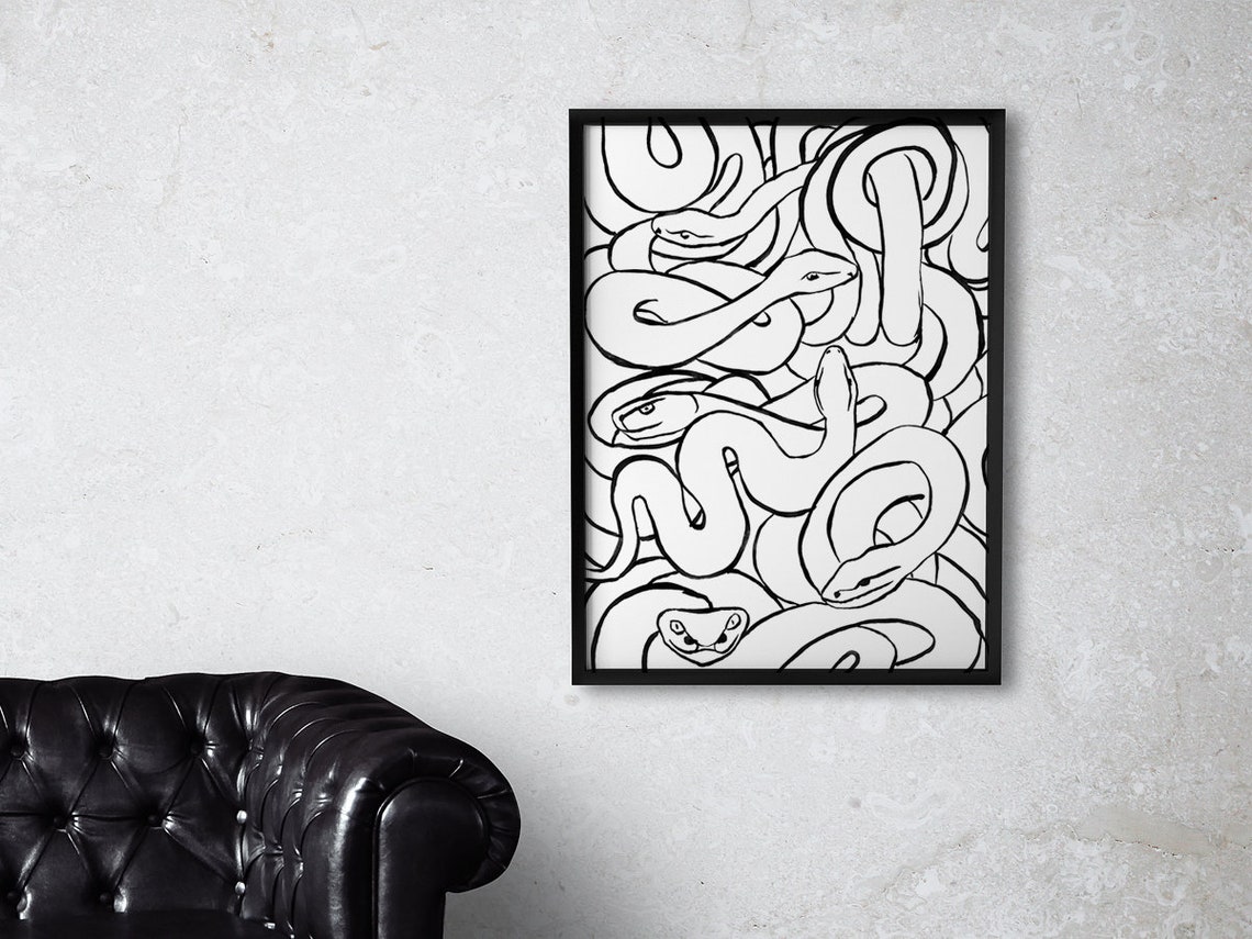 Snake Pattern Printable Wall Art Black and White Minimalist - Etsy