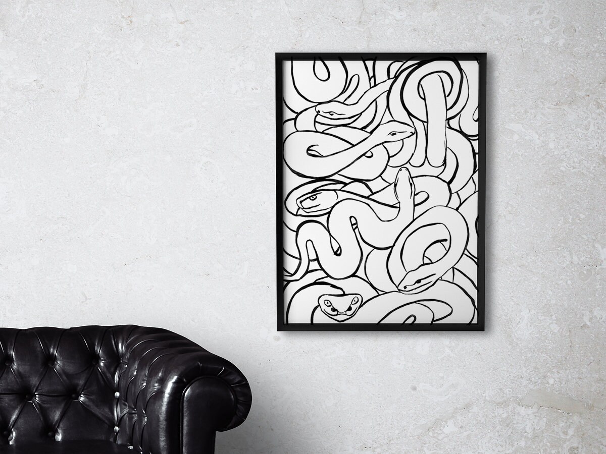 Snake Pattern Printable Wall Art Black and White Minimalist Graphic ...
