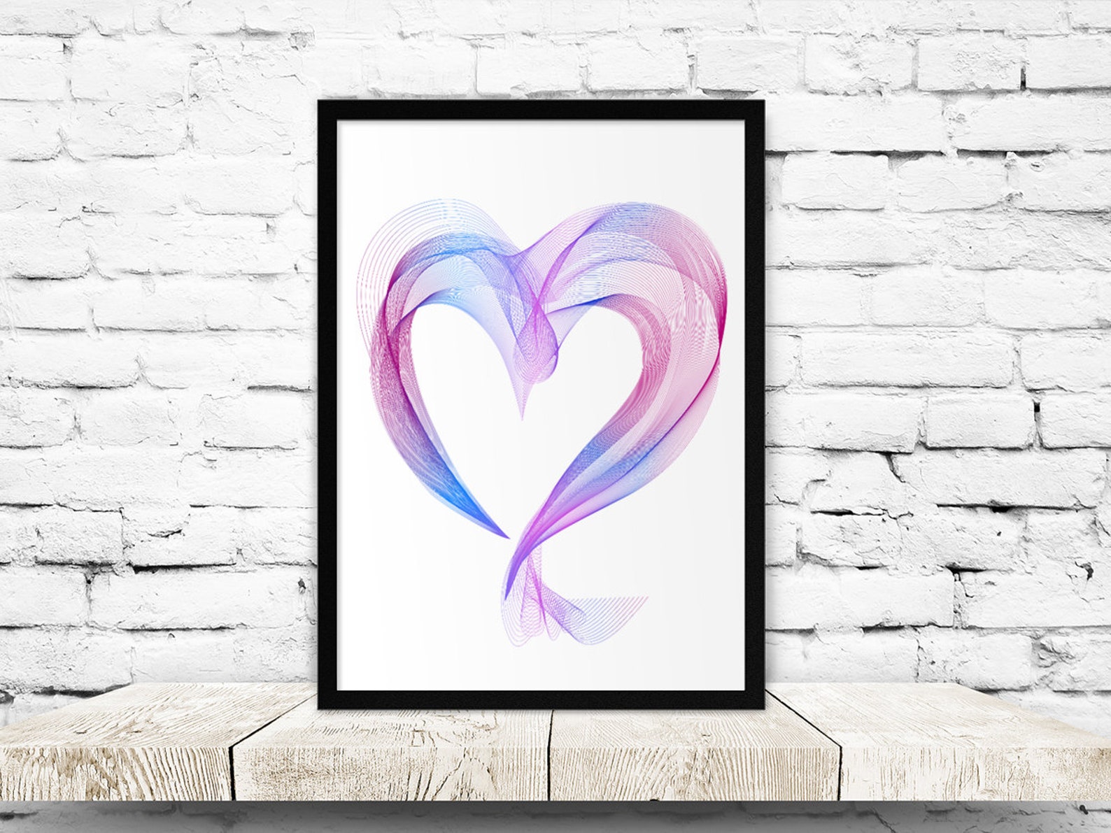 Love Heart Print. Abstract Love Poster. Blue Pink Heart. Wave - Etsy