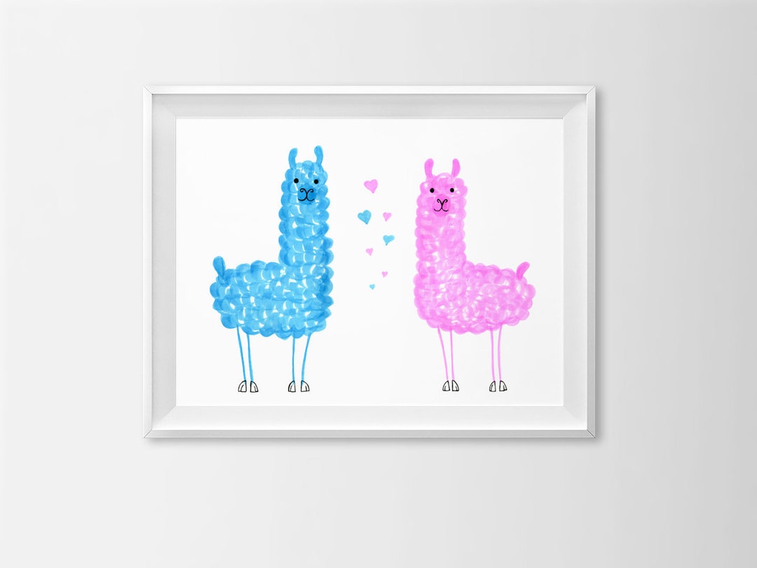 Cute Llama Couple Printable Wall Art Lama Nursery Poster Gift for ...