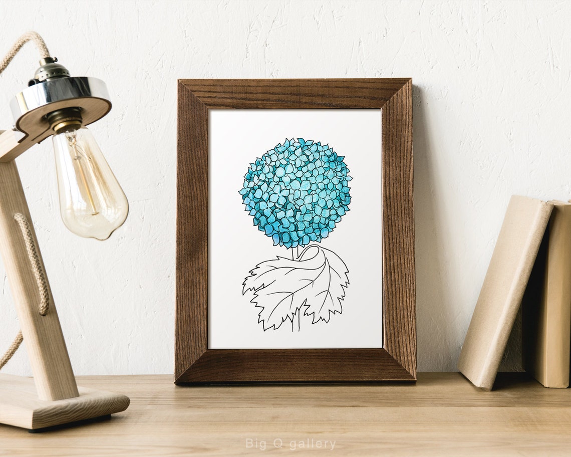 Blue Hydrangea Printable Wall Art Botanical Watercolor Flower - Etsy
