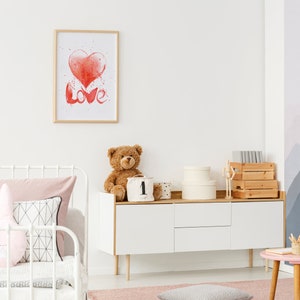 Red Heart Printable Wall Art Love Print Watercolor Art Cute - Etsy