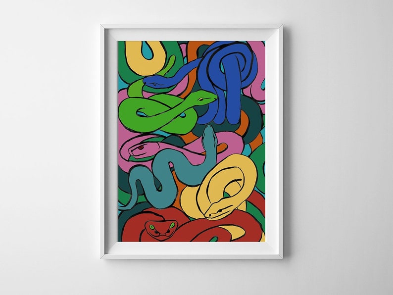 Cartoon Snake Printable Wall Art Color Graphic Drawn Snakes Print ...