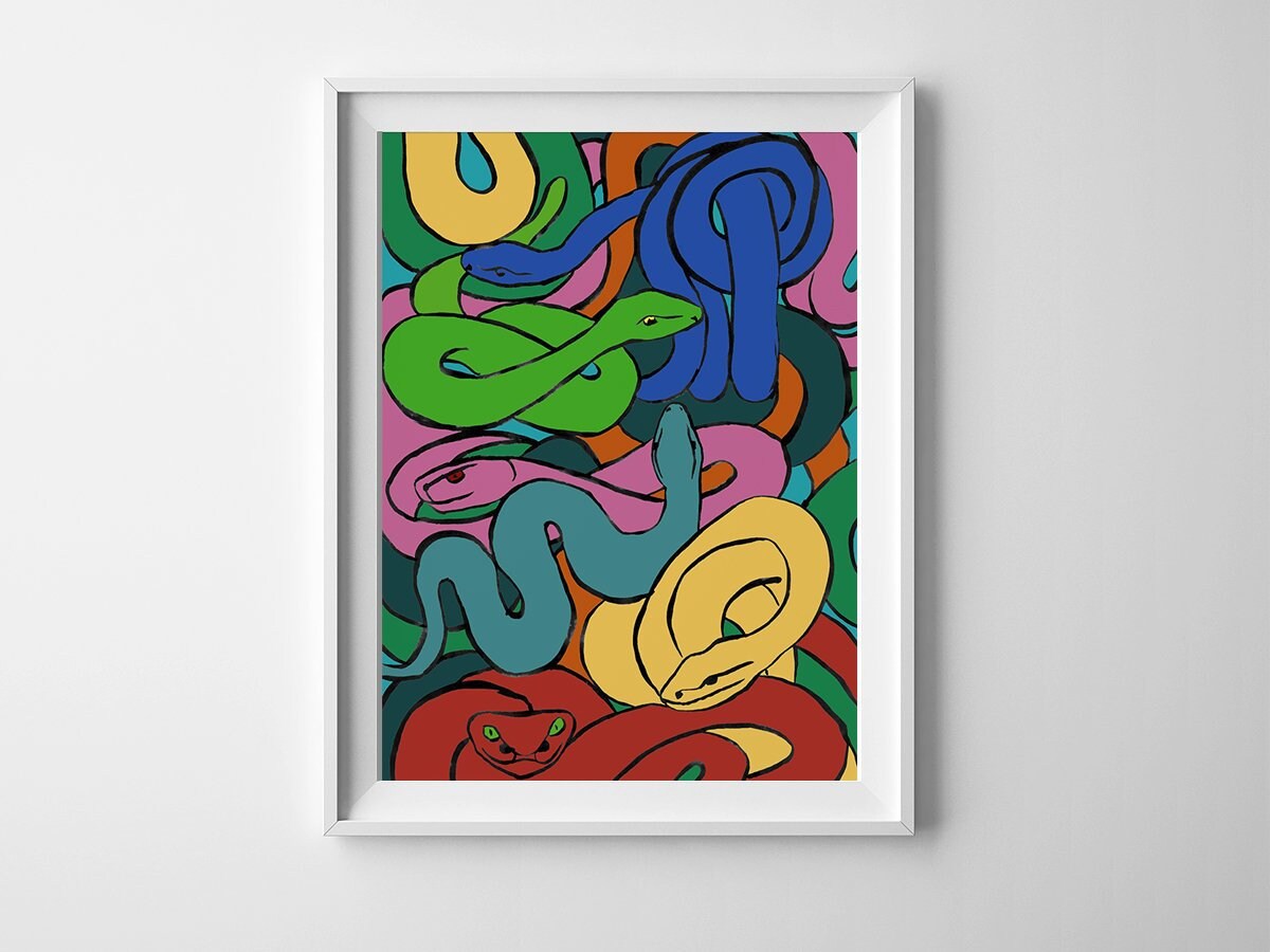 Cartoon Snake Printable Wall Art Color Graphic Drawn Snakes Print ...