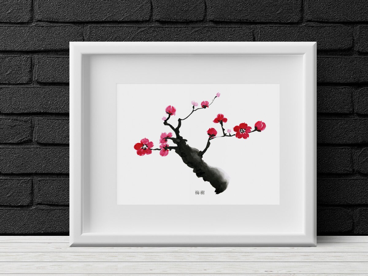 Chinese Painting Printable Wall Art Plum Tree Print Japanese Cherry ...