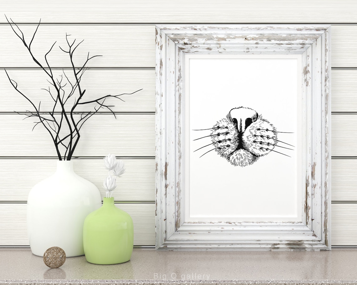 Cat Nose Printable Wall Art Black and White Cat Sketch Print Drawn Cats ...