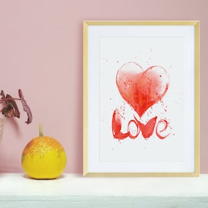 Red Heart Printable Wall Art Love Print Watercolor Art Cute - Etsy