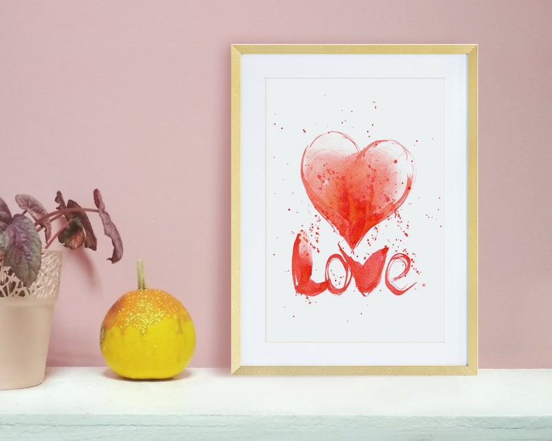 Red Heart Printable Wall Art Love Print Watercolor Art Cute - Etsy