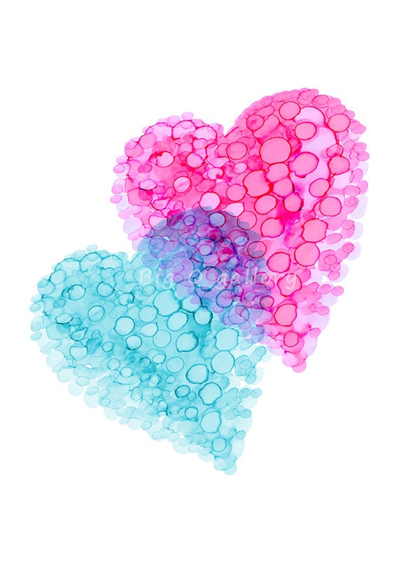 Heart Printable Wall Art Pink Blue Alcohol Ink Art Cute Hearts - Etsy