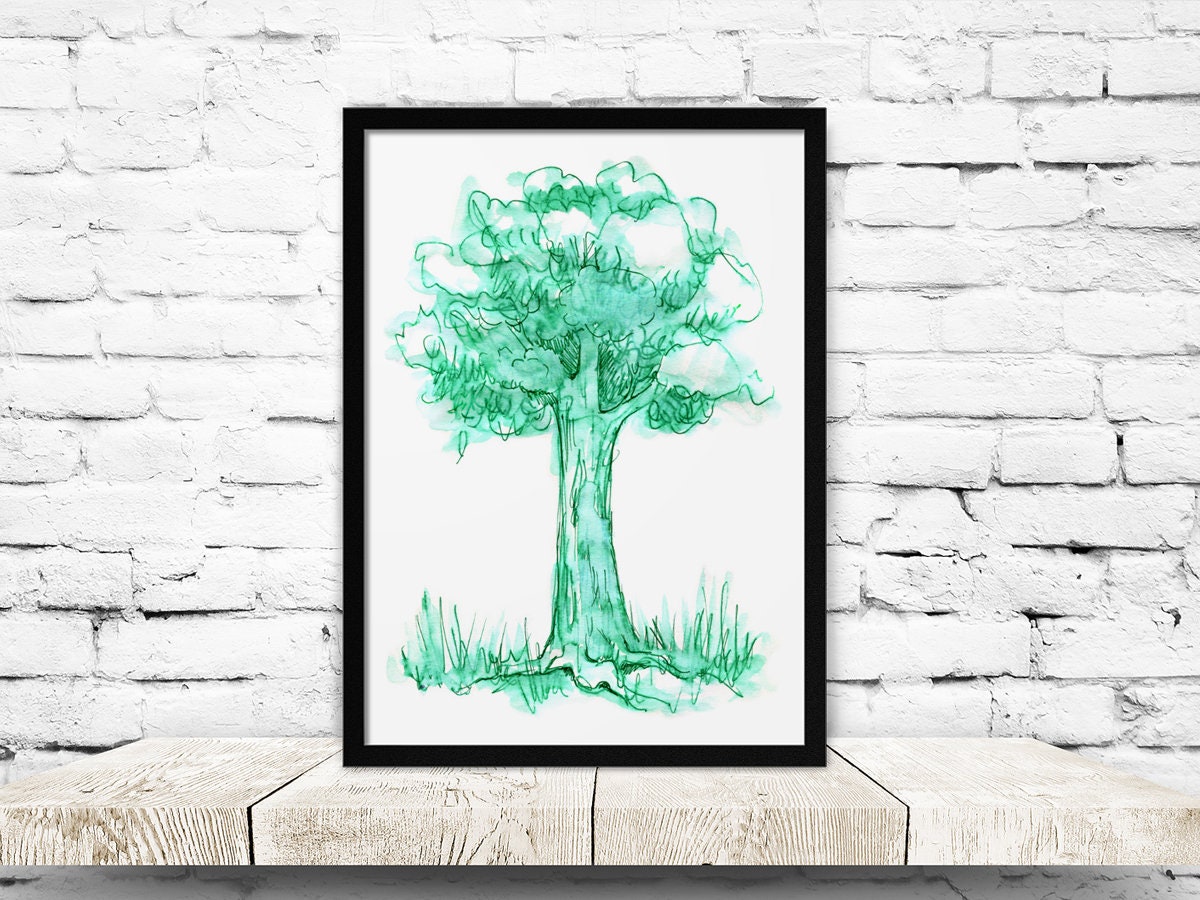 Drawn Tree Printable Wall Art Nature Nursery Print Green Tree - Etsy