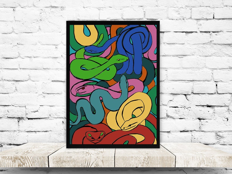 Cartoon Snake Printable Wall Art Color Graphic Drawn Snakes Print ...