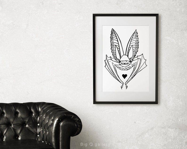 Bat Drawing Black and White Printable Wall Art Minimalist - Etsy