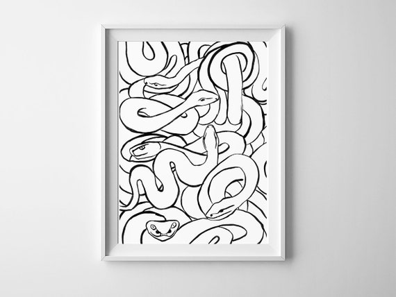 Snake pattern Printable wall art Black and white minimalist | Etsy