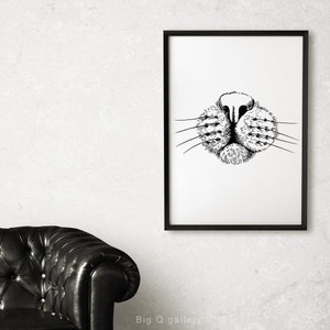 Cat Nose Printable Wall Art Black and White Cat Sketch Print Drawn Cats ...