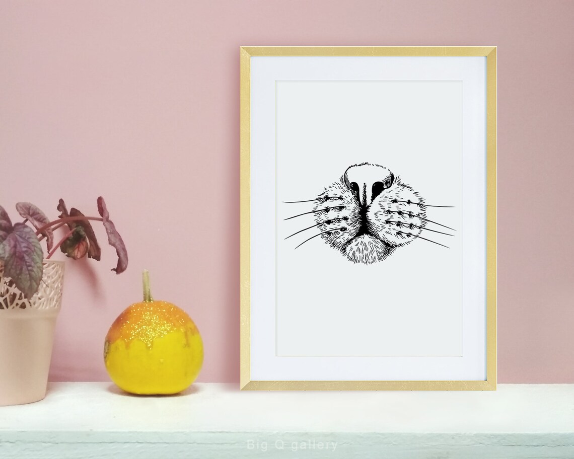 Cat Nose Printable Wall Art Black and White Cat Sketch Print Drawn Cats ...