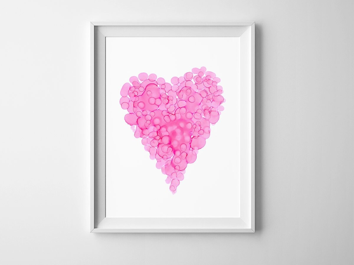 Pink Heart Printable Wall Art Alcohol Ink Art Cute Heart Print Gift for ...