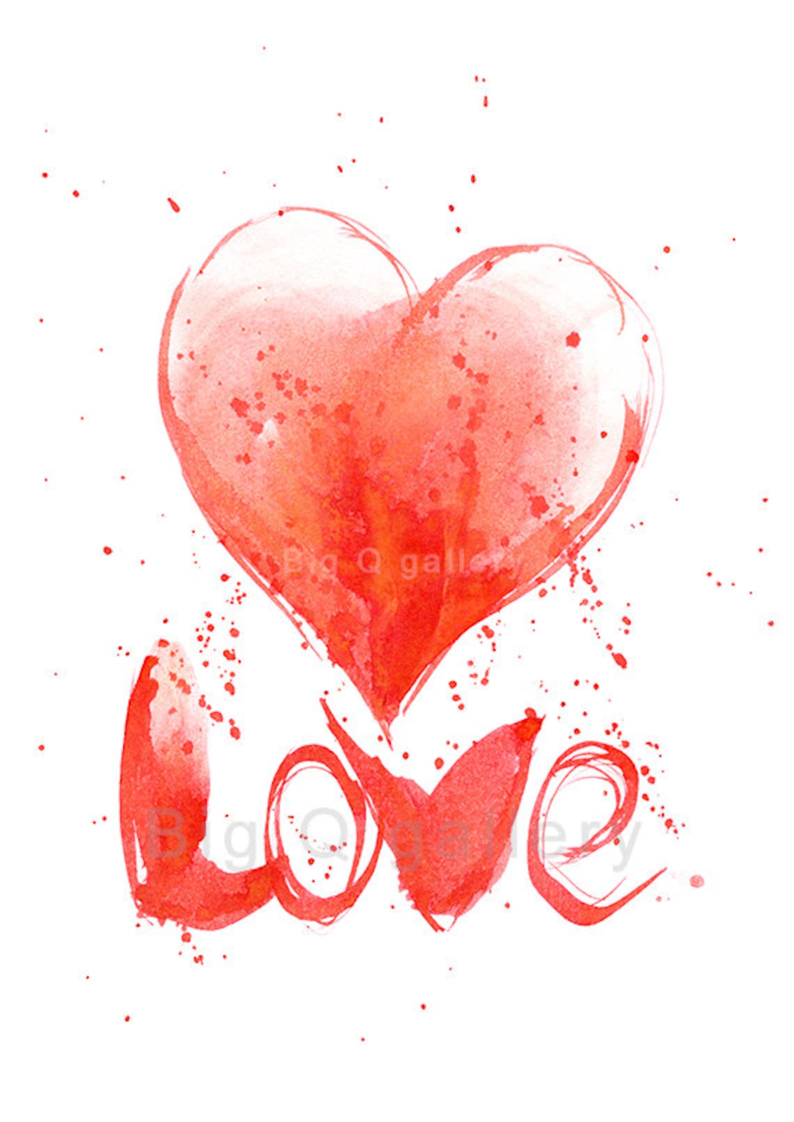 Red Heart Printable Wall Art Love Print Watercolor Art Cute - Etsy