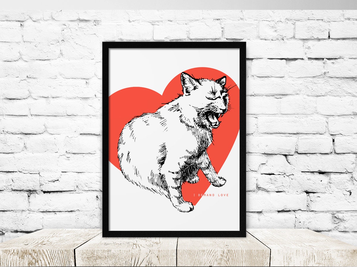 Motivational Cat Printable Wall Art Animal Sketch Love Poster - Etsy