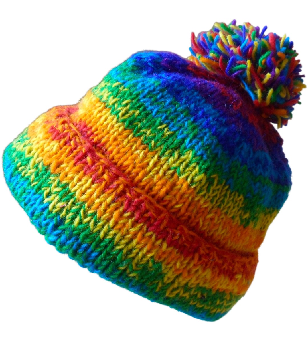 Sale - Fair Trade Fleece Lined Rainbow Wool Hat Beanie Skate Ski Hippy ...