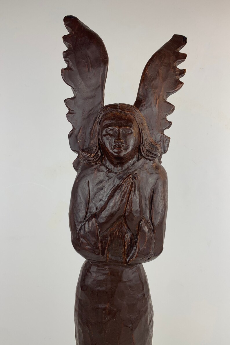 Vintage Hand Carved Wood Angel Statue - Etsy