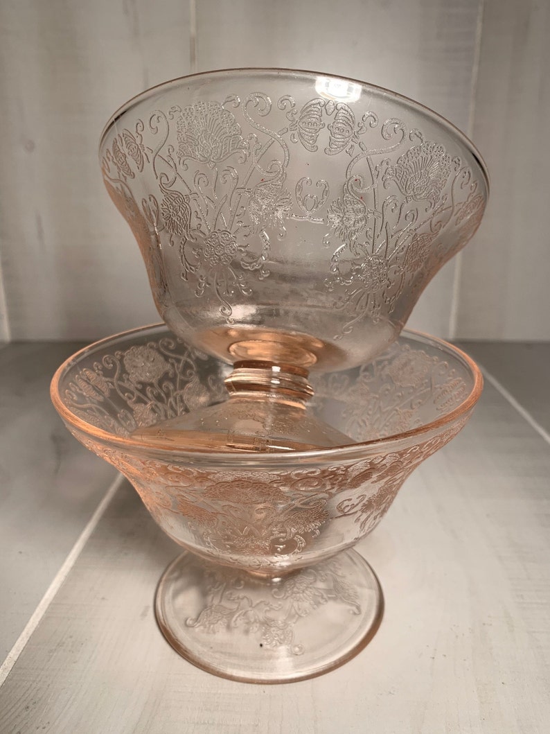 Vintage Pink Depression Glass / Compote Pedestal Dishes / - Etsy