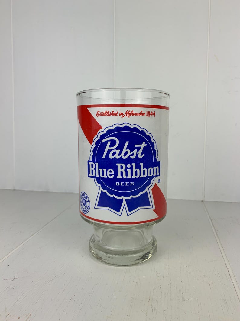 Vintage Pabst Blue Ribbon Beer Glass / 32 Ounces / Red White and Blue ...