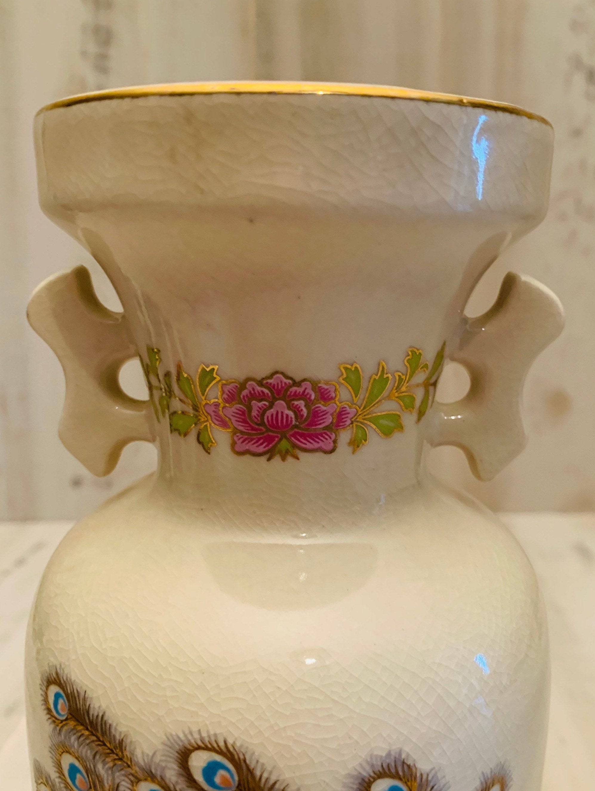 Vintage 12 Peacock Vase / Handles / Bird Flower Vase | Etsy