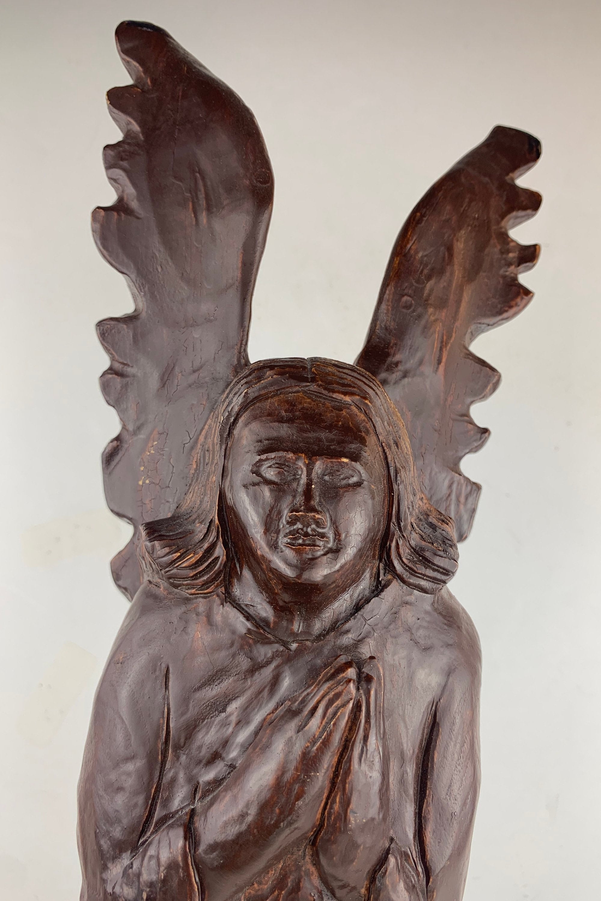Vintage Hand Carved Wood Angel Statue - Etsy