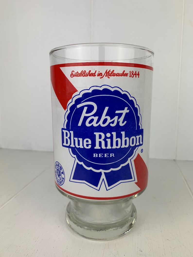 Vintage Pabst Blue Ribbon Beer Glass / 32 Ounces / Red White and Blue ...